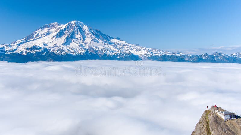 Mount Rainier Above the Clouds from High Rock Lookout in June Stock ...