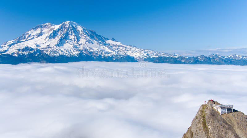 Mount Rainier Above the Clouds from High Rock Lookout in June Stock ...