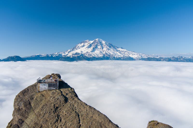 Mount Rainier Above the Clouds from High Rock Lookout in June Stock ...