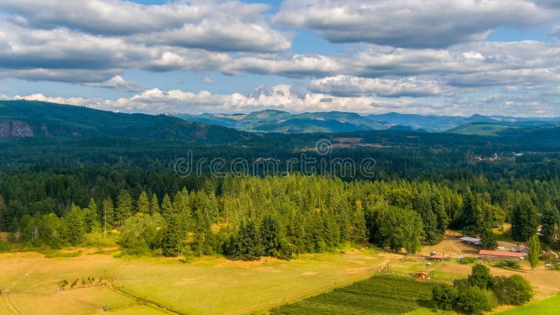 Mount Rainier on the Horizon in August Stock Image - Image of drone ...
