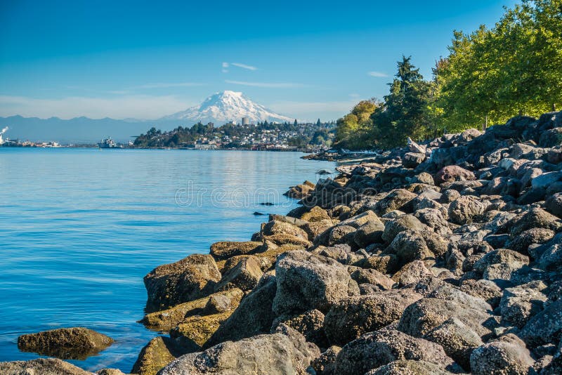 Mount Rainier from Ruston 6 Stock Image - Image of coast, northwest ...