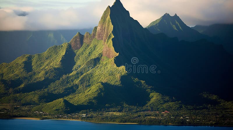 Mount Rotui on Moorea Island French Polynesia. Generative AI Stock ...