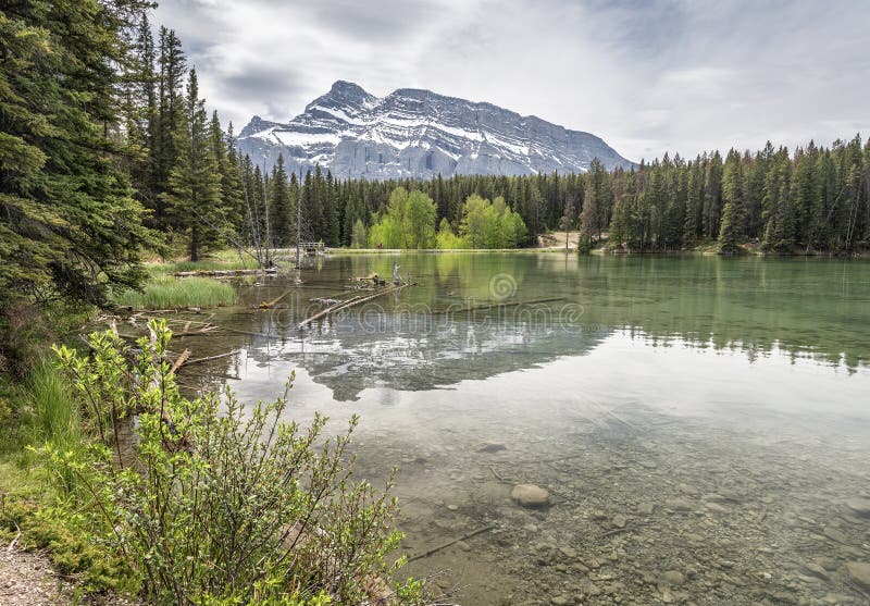 Mount Rundle and Johnson Lake in Banff National Park Stock Image ...