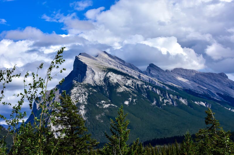 Mount Rundle with Blue Sky and Clouds Stock Image - Image of banff ...