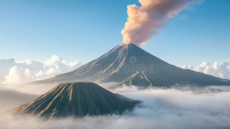 Volcano Erupting with Lava and Smoke at Sunset in Iceland Stock Photo ...