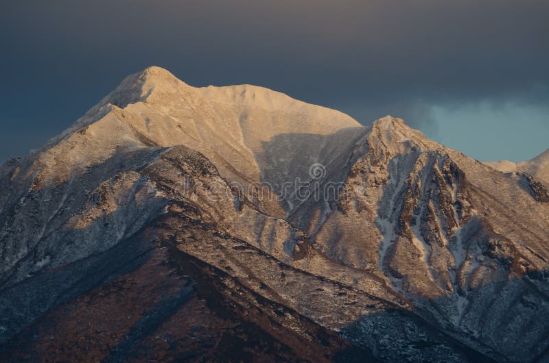 Mount Shari at sunset. stock image. Image of mountains - 268518695