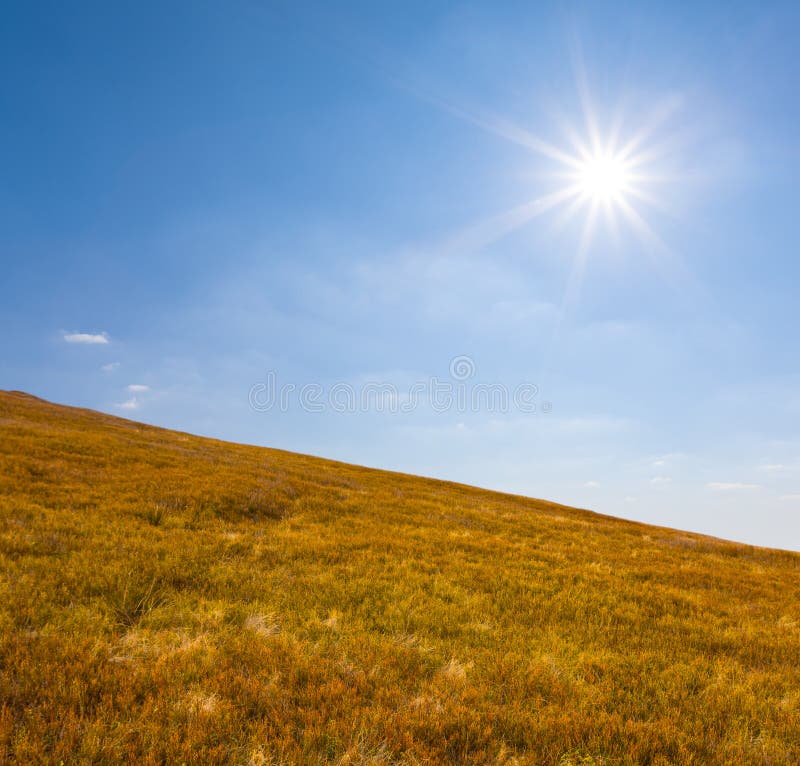 Mount Slope with Dry Grass in Light of Sun Stock Image - Image of ...