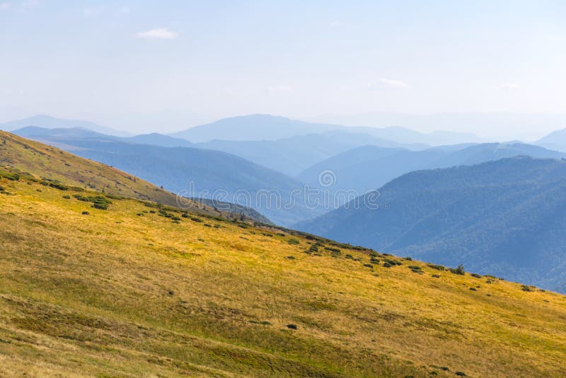 Mount Slope and Mountain Valley in a Blue Mist Stock Image - Image of ...