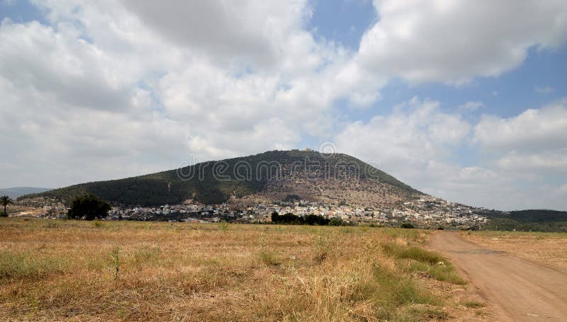 Biblical Mount Tabor and the Arab Village Stock Photo - Image of region ...