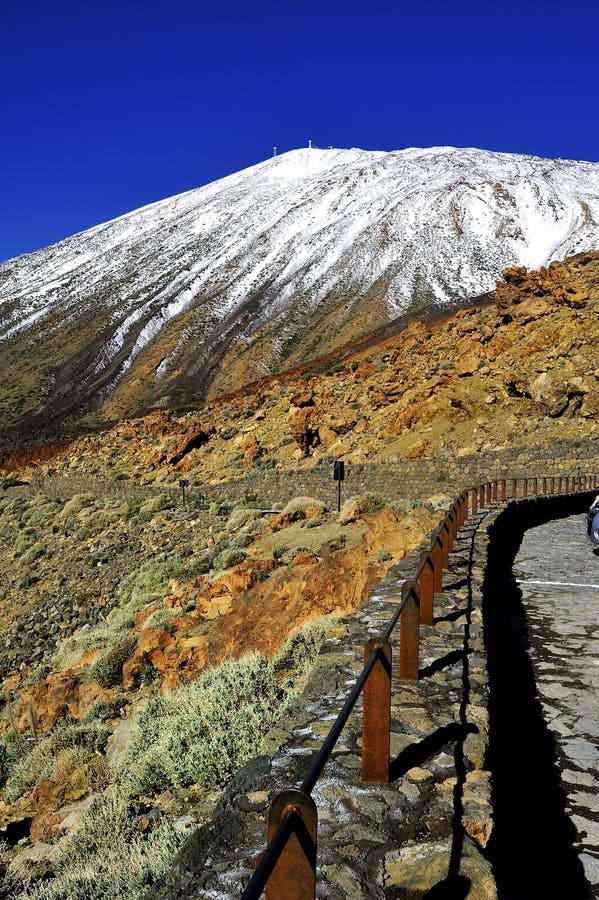 Mount Teide stock photo. Image of snow, path, shrubs - 42641708
