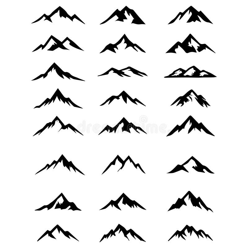 Collection of Twenty Black Mountain Peak Icons Design Stock ...