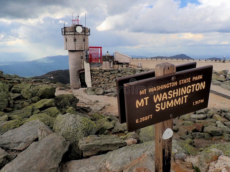 Mount Washington Summit on Cloudy Day Stock Photo - Image of hike ...