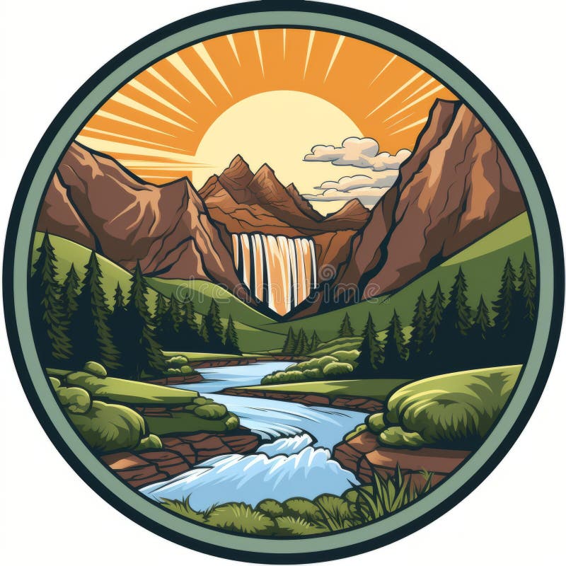 Mount Wilhelm Landscape with Waterfall and Trees - Round Logo Image ...