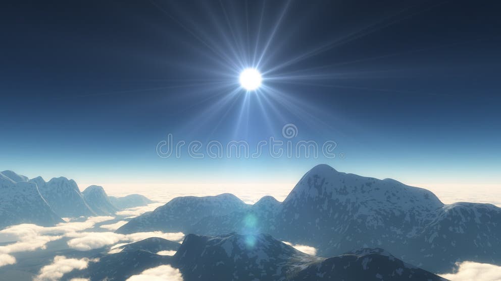 Mountain Above Clouds Sun Ray Stock Illustration - Illustration of ...