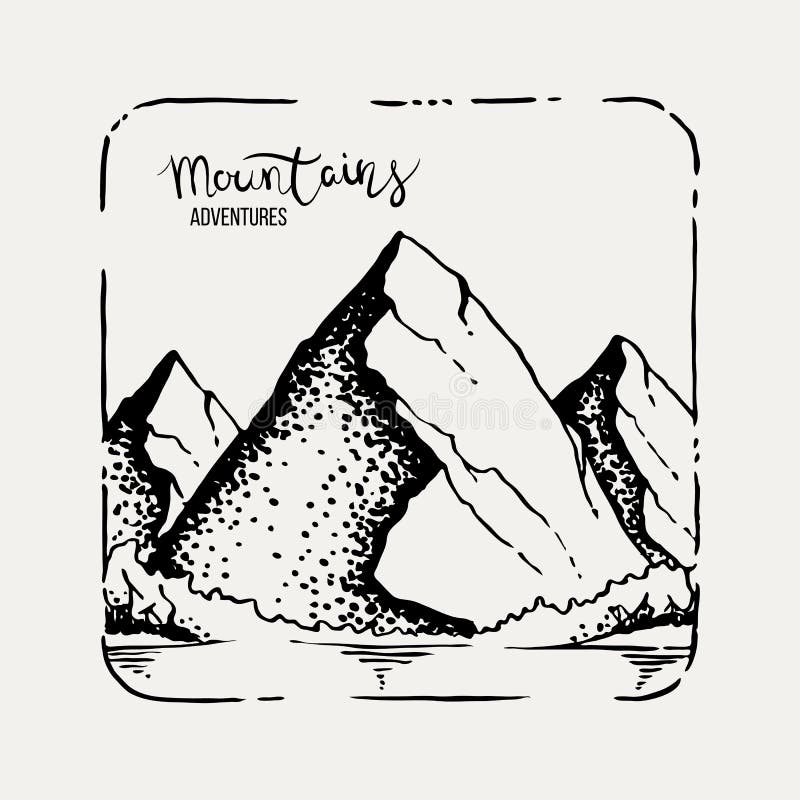 Mountain Adventures. Vector Grunge Hand Drawn Landscape Stock ...