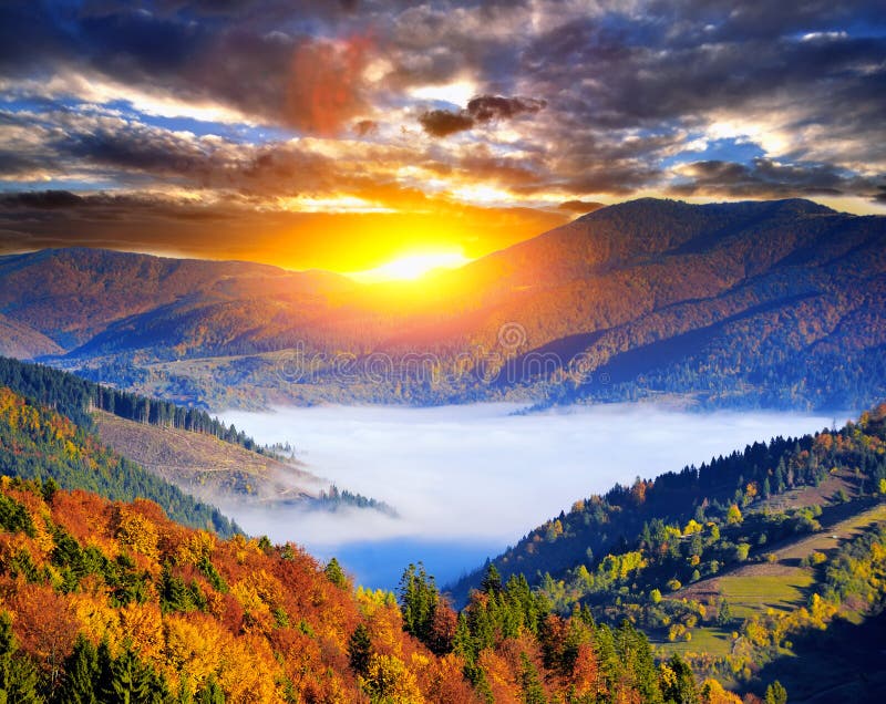 Mountain autumn landscape stock image. Image of evening - 28004919