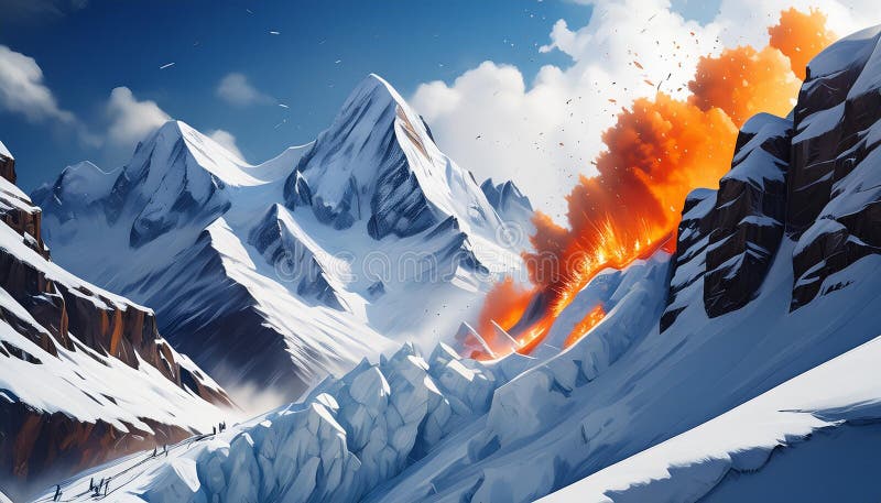 Mountain, Avalanche and Snow Danger with Natural Disaster with ...