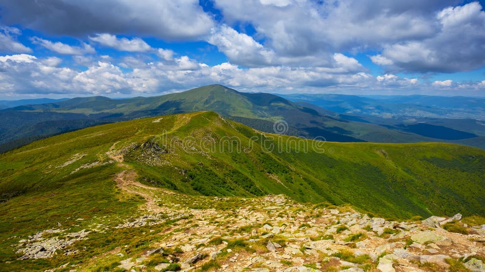 Mountain Backbone Under a Cloudy Sky Stock Image - Image of green ...