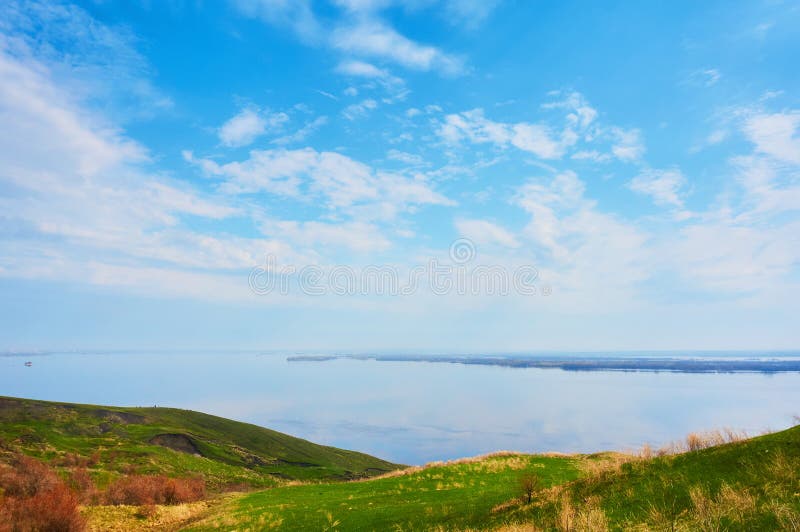 Mountain Sea Shore in the Fall Against the Blue Sky with Clouds Stock ...