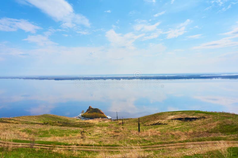 Mountain Sea Shore in the Fall Against the Blue Sky with Clouds Stock ...