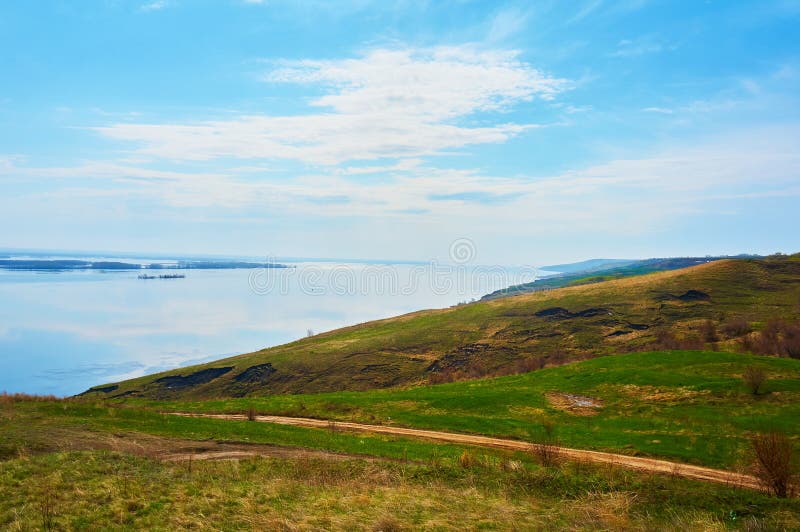Mountain Sea Shore in the Fall Against the Blue Sky with Clouds Stock ...