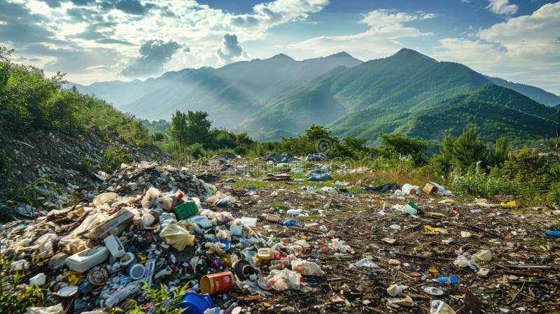 Mountain Beauty Marred by Expansive Garbage Dump Site. Stock Image ...
