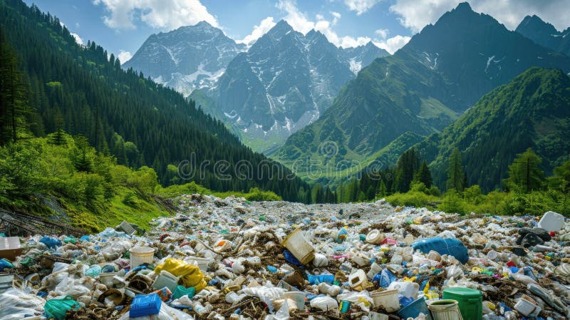 Mountain Beauty Marred by Expansive Garbage Dump Site. Stock Photo ...