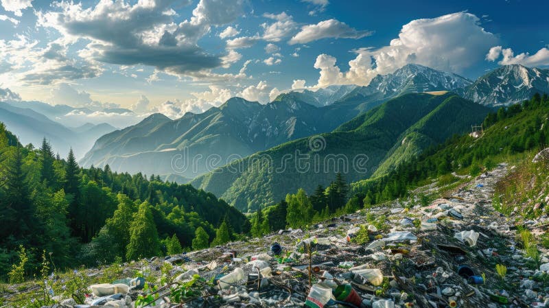 Mountain Beauty Marred by Expansive Garbage Dump Site. Stock Image ...