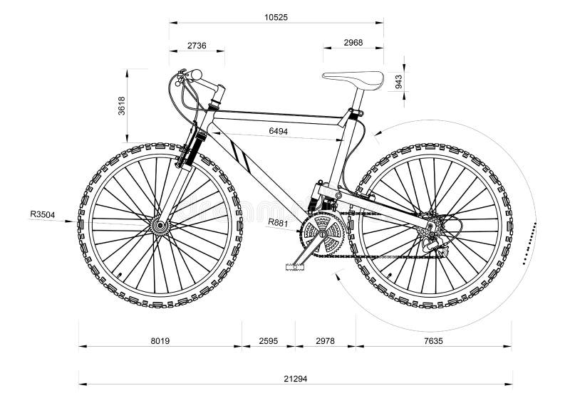 Mountain Bicycle blueprint stock illustration. Illustration of draft ...