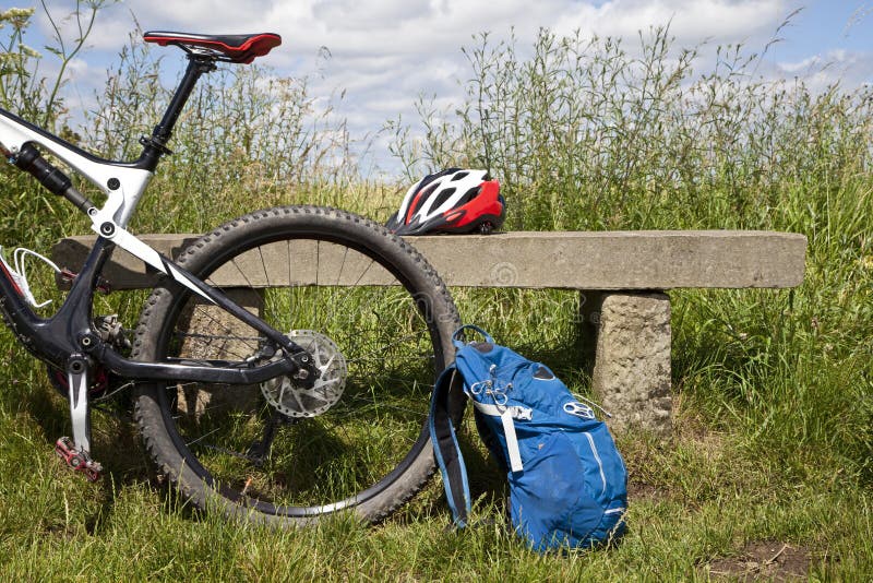 Mountain Bike Against Bench Stock Photo - Image of path, biking: 95897246
