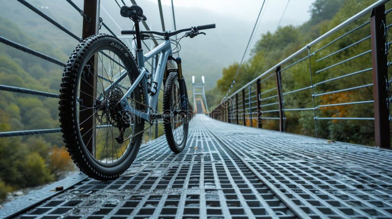 Mountain Bike Standing on the Metal Bridge Stock Illustration ...