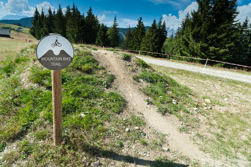 Mountain Bike Trail Sign at Practice Area Stock Photo - Image of ...