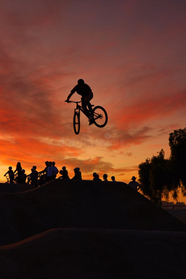 Silhouette Of Jumping Biker Stock Photo - Image of riding, exercising ...