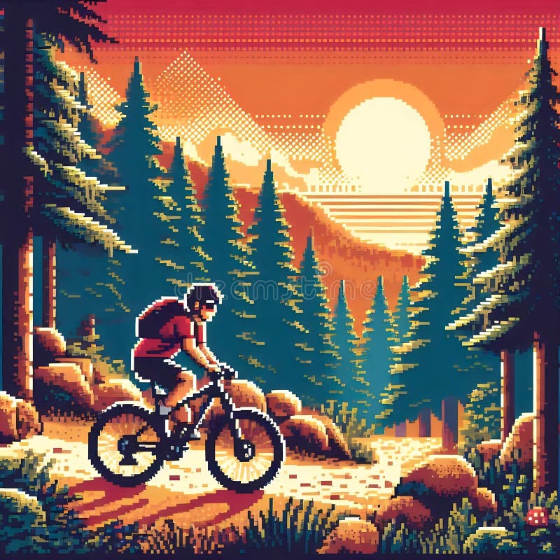 Mountain Biker Illustrator Design, Pixel Art Stock Illustration ...