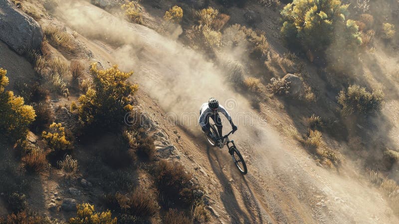 Mountain Biker Racing Down Aerial Trail Stock Illustration ...