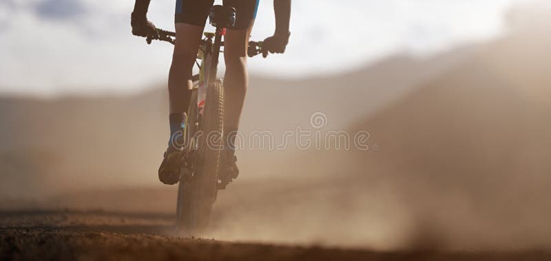 Mountain Biker Riding on Bike Singletrack Trail, Back View of Mountain ...