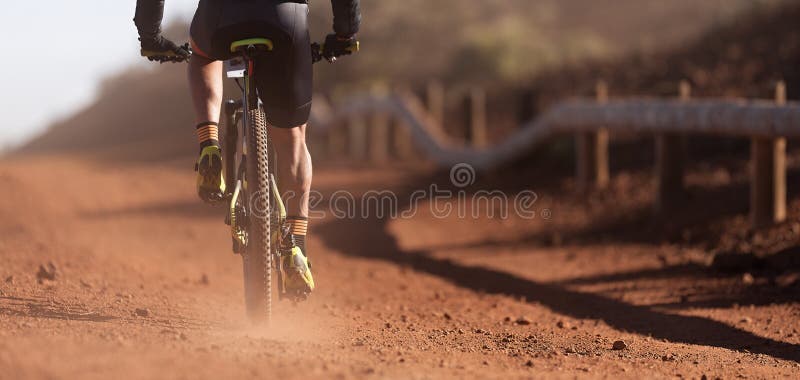 Mountain Biker Riding on Bike Singletrack Trail, Back View of Mountain ...