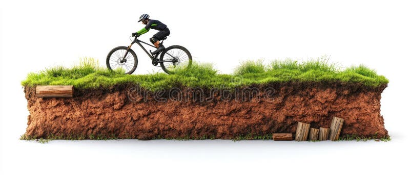 Mountain Biker Riding on Grass with Dirt Cross-section Stock ...