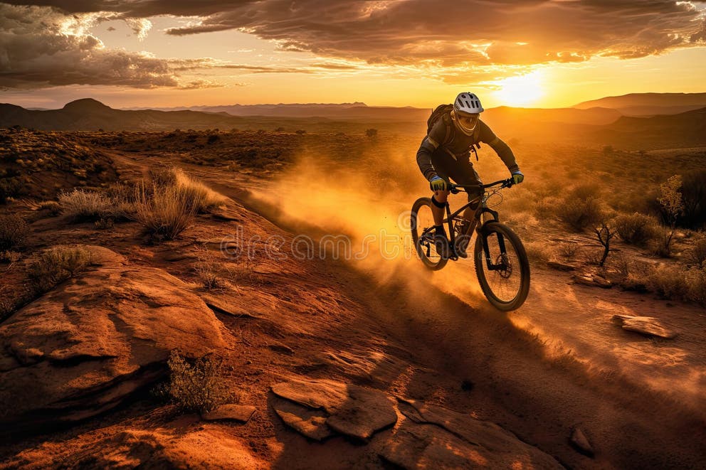 Mountain Biker Riding through a Rugged Trail Stock Illustration ...