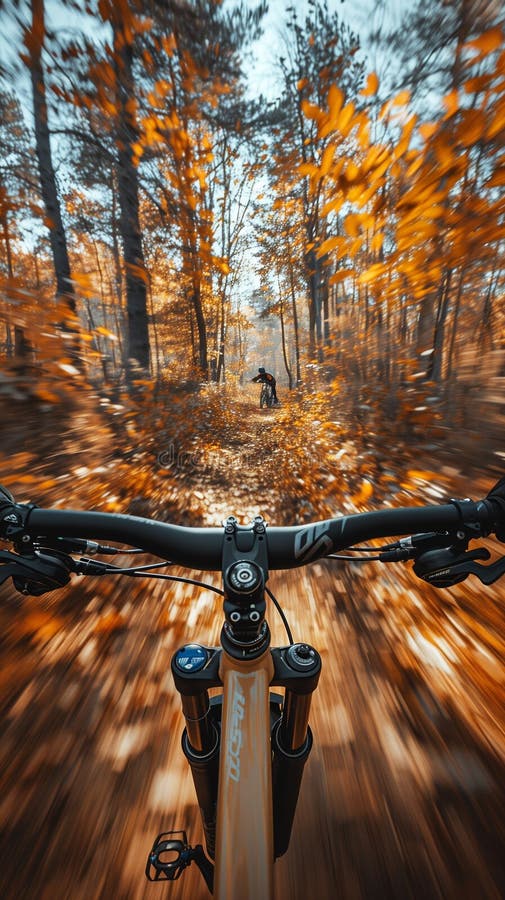First Person View of Mountain Biking through Fall Foliage Stock Image ...