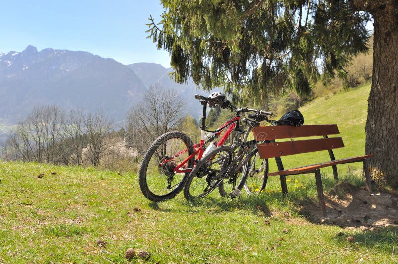 Mountain bikes stock photo. Image of vacation, bench - 47802654