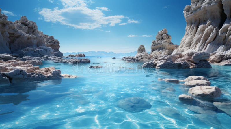 Mountain and the Blue Dead Sea. Generative AI. Stock Illustration ...