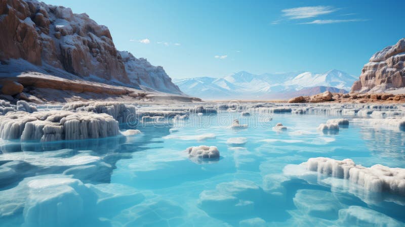 Mountain and the Blue Dead Sea. Generative AI. Stock Illustration ...