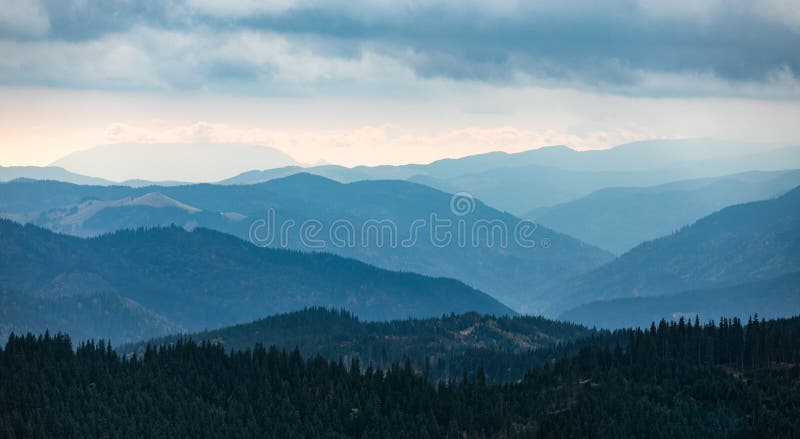 Mountain Blue Gradient Landscape Panorama Twilight in Mountains Stock ...