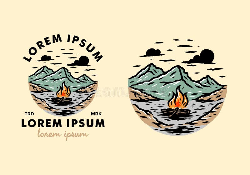 Mountain and Bonfire Illustration Drawing Stock Vector - Illustration ...