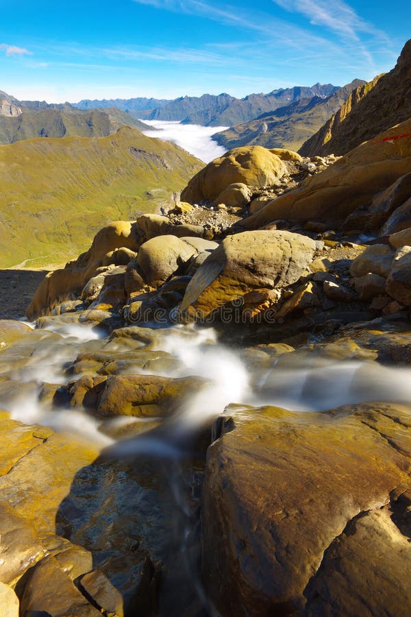 Mountain Brook with Mountains on Backround, Pyrenees Stock Photo ...