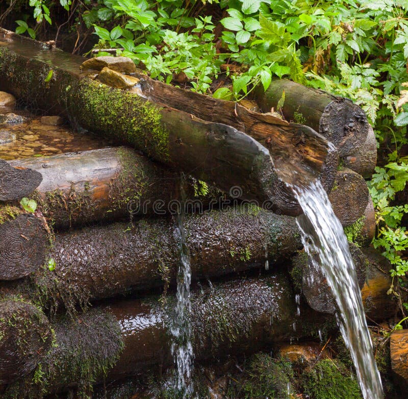 Mountain Brook. Wooden Log Well Stock Photo - Image of creek, moss ...