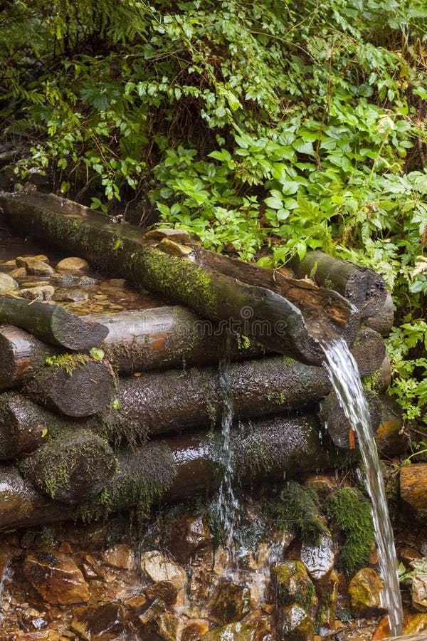 Mountain Brook. Wooden Log Well Stock Photo - Image of natural ...
