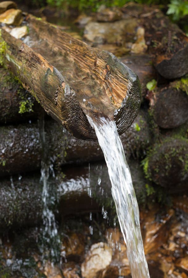 Mountain Brook. Wooden Log Well Stock Image - Image of natural, rapid ...