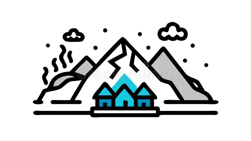 Mountain with Building, High Altitude Structure, Vector Design ...